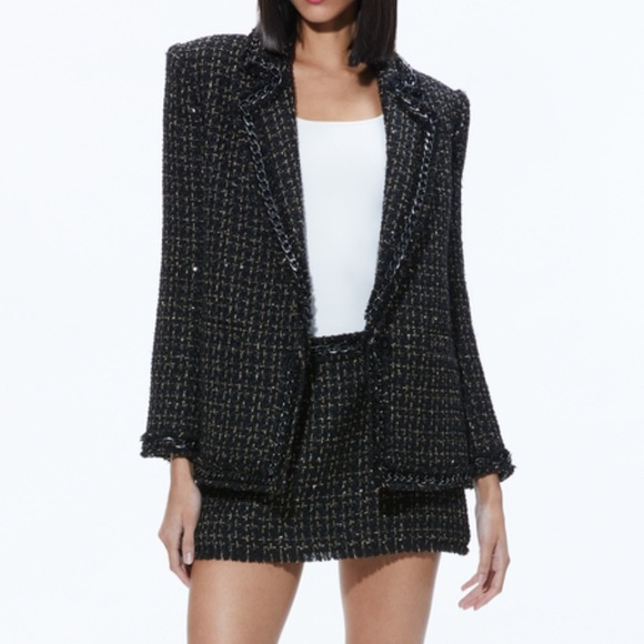 Alice + Olivia | Jackets & Coats | Shan Tweed Chain Trim Blazer | Poshmark